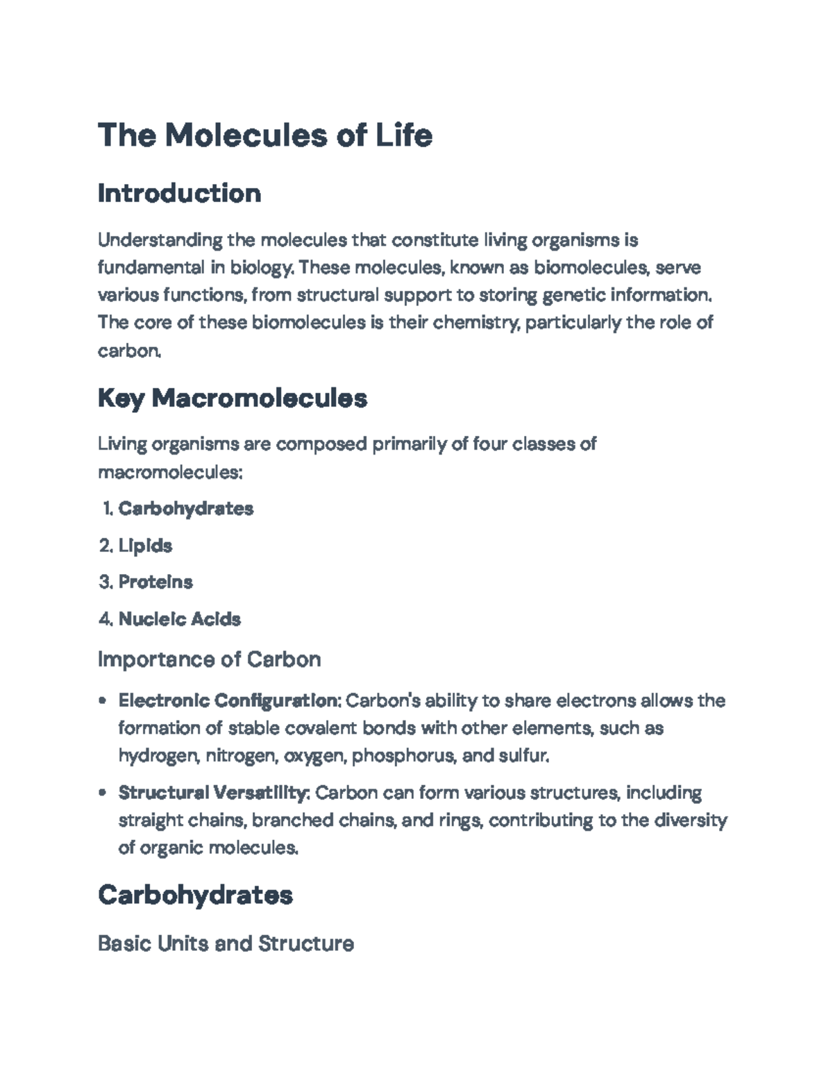 Biomolecules and Their Functions in Biology (BIOL 101) - The Molecules ...