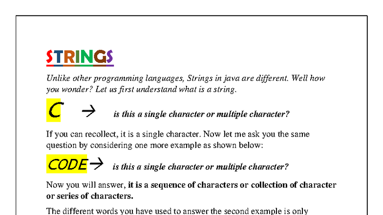 Java Strings: Understanding Mutable & Immutable Types in CS101 - Studocu