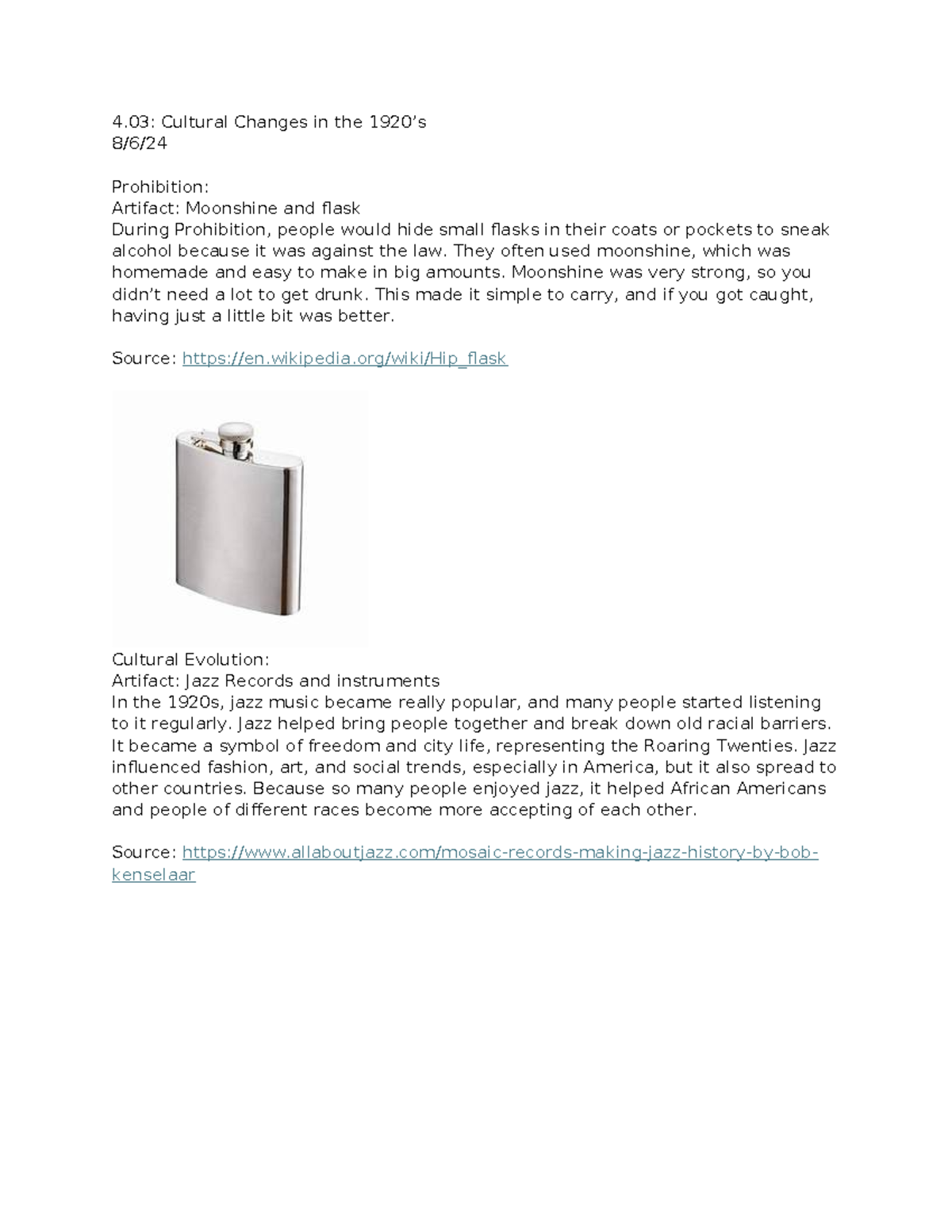 4.03 Cultural Changes in the 1920s: Prohibition, Jazz & Women's Roles ...