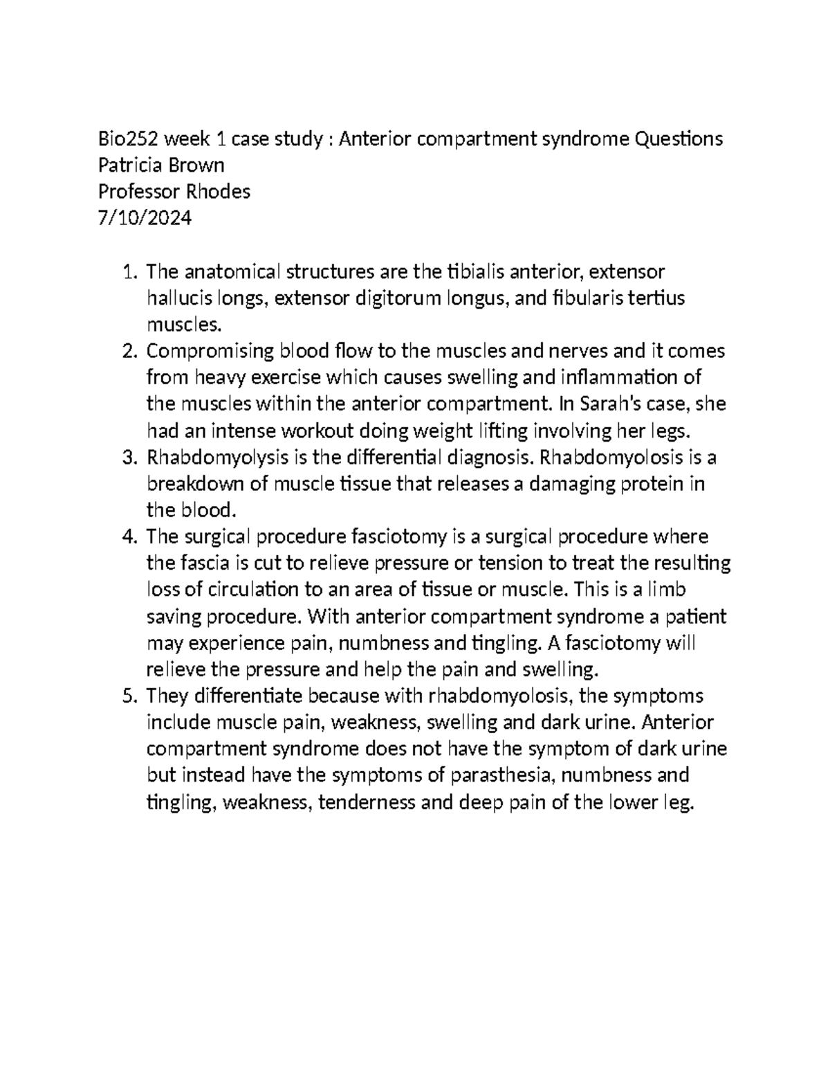 Bio252 week 1 completed case study - Bio252 week 1 case study ...