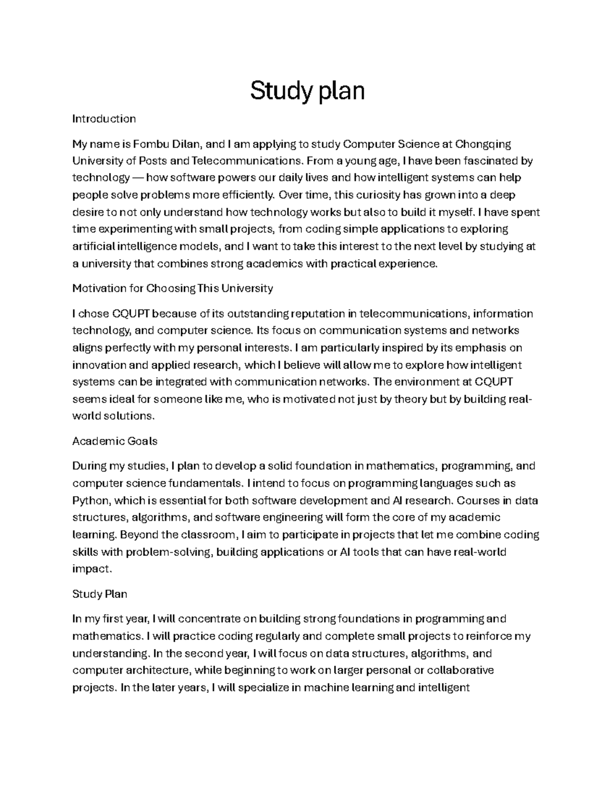 Study Plan for Computer Science at CQUPT - Studocu