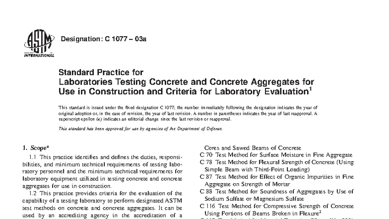 ASTM C 1077 Standard Practice for Evaluating Concrete Testing Labs ...