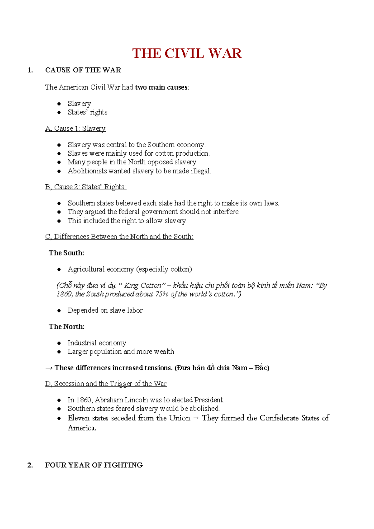 History (HIST 101) - The American Civil War: Causes, Battles, and ...