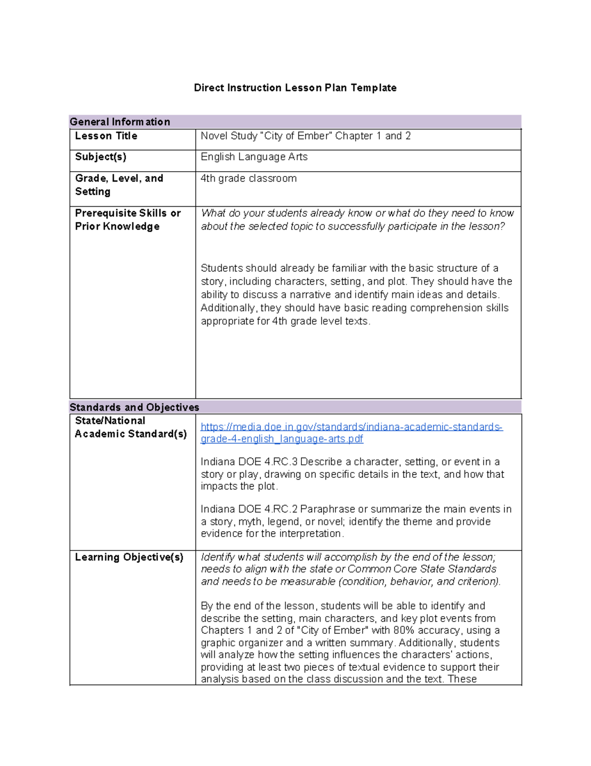 C909 Task 1 passed - Direct Instruction Lesson Plan Template General Information Lesson Title ...