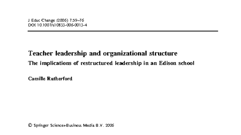 Teacher Leadership and Organizational Structure in Edison Schools (EDUC ...