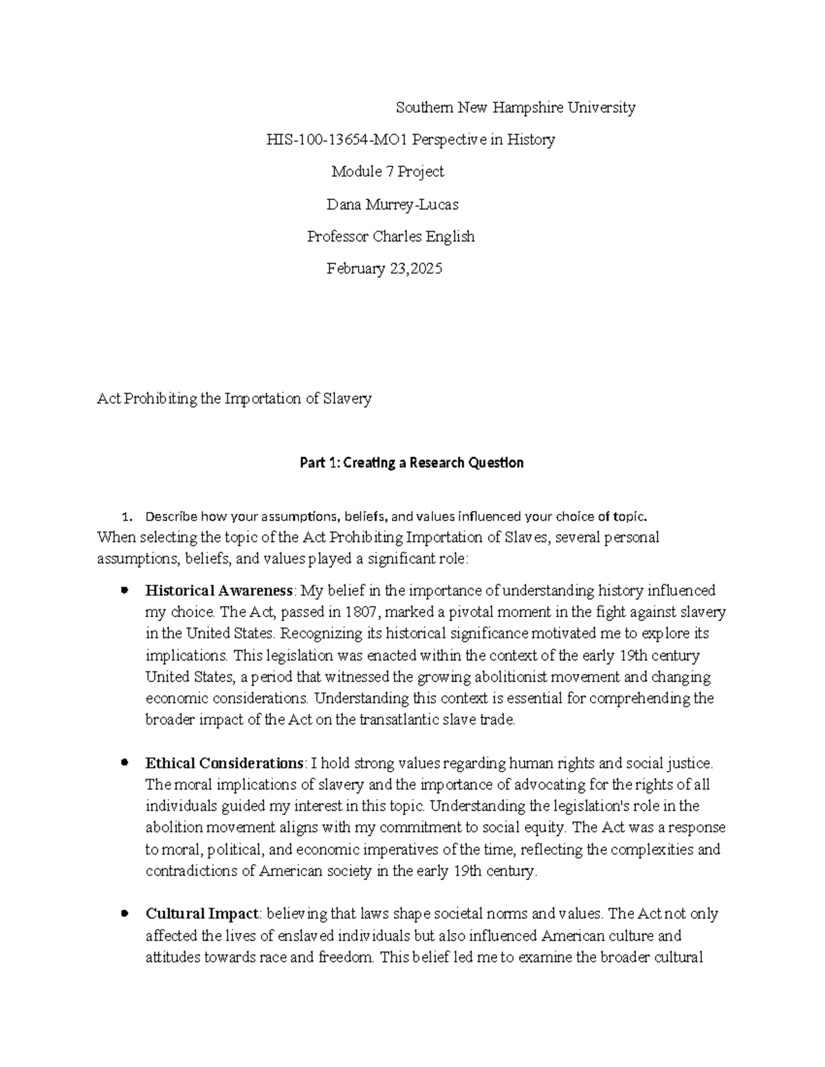 Perspective history final project - Southern New Hampshire University ...