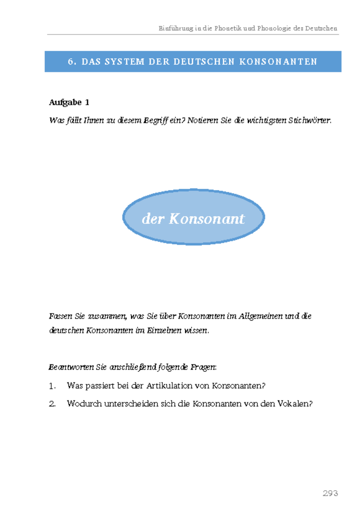 Klassifikation der deutschen Konsonanten im Phonetikunterricht (PH101 ...