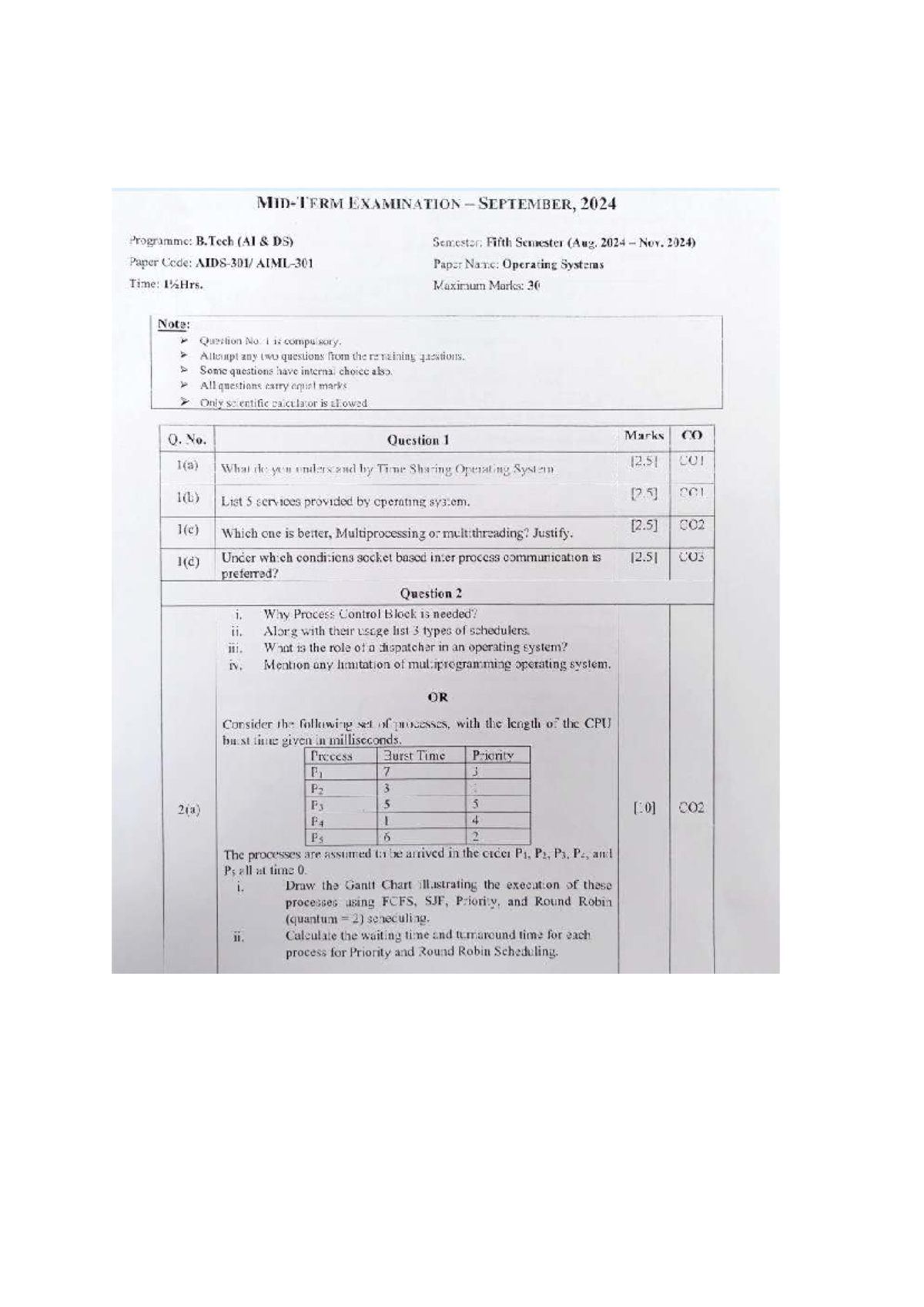 Midterm & End Term Exam Notes for OS 2024 (Fifth Semester) - Studocu