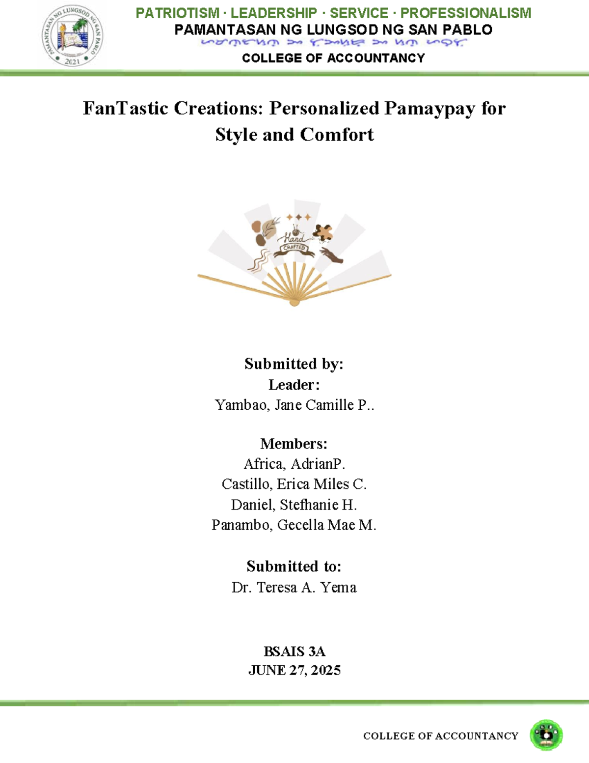 BSAIS 3A Narrative Report: Project Defense on FanTastic Creations - Studocu