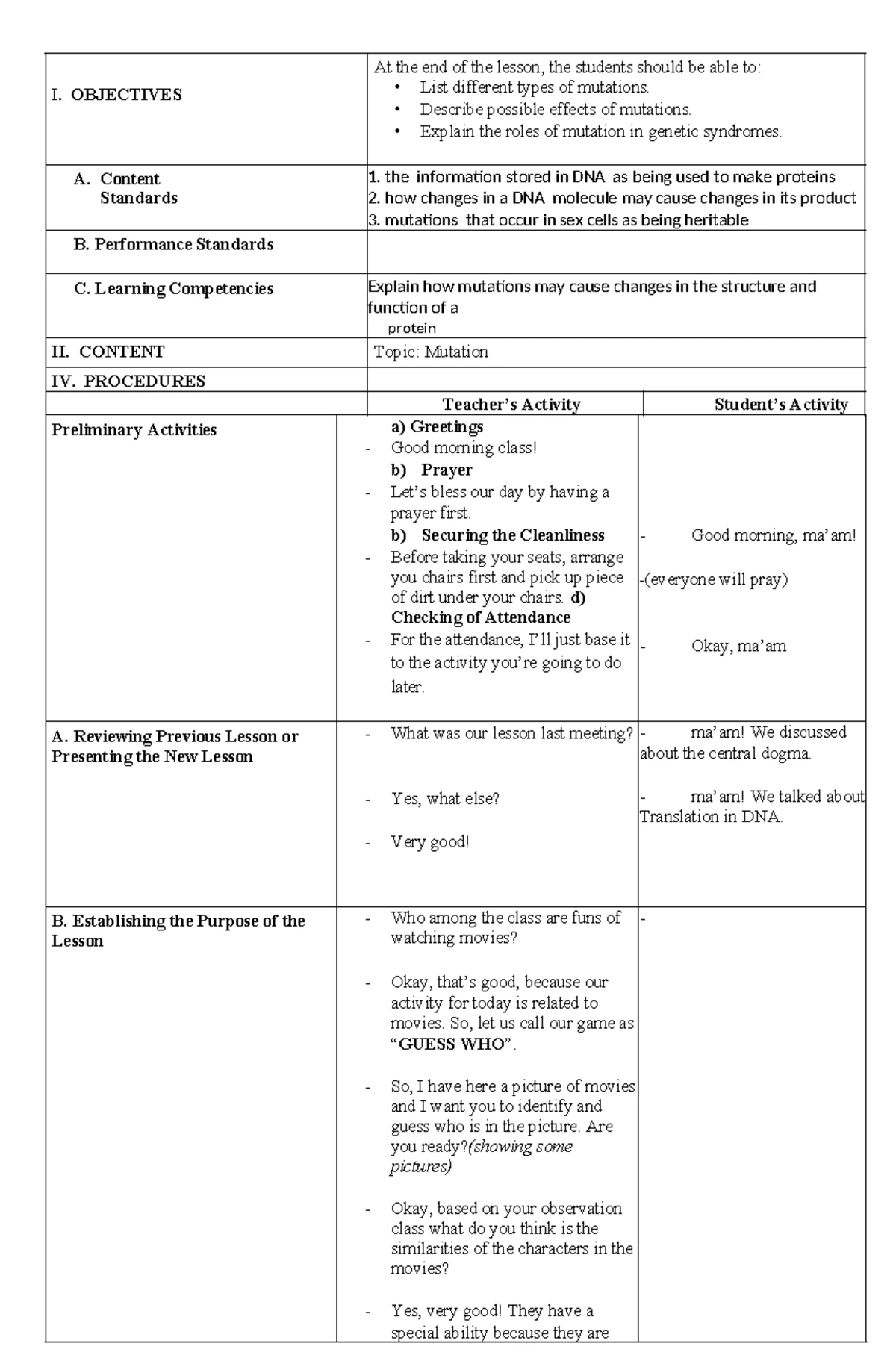 Grade 10 Science Lesson Plan: Internal Structure of the Earth - Studocu
