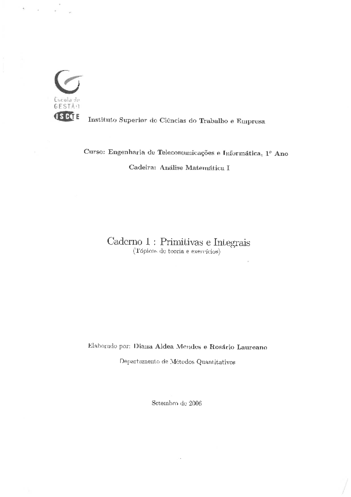 Análise Matemática I - Primitivas e Integrais (Exercícios) - Studocu