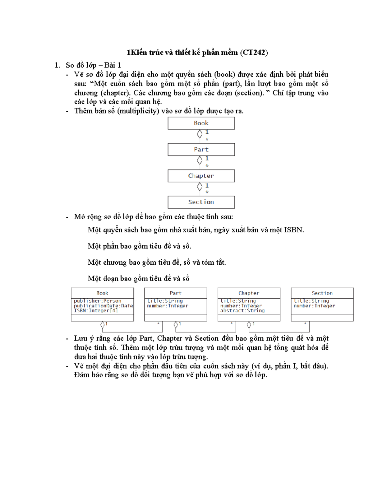 Bai tap CT242 Kien truc phan mem - 1Kiến trúc và thiết kế phần mềm (CT242) Sơ đồ lớp – Bài 1 Vẽ ...