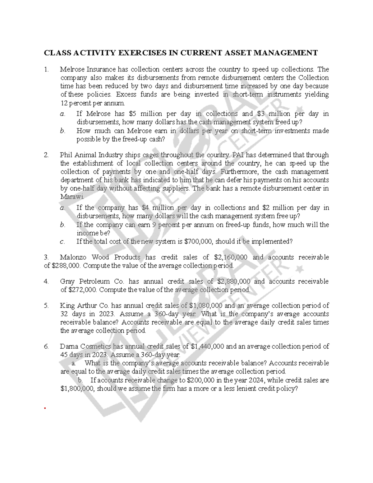 Class Activity Exercises in CAM-Q: Current Asset Management Analysis ...