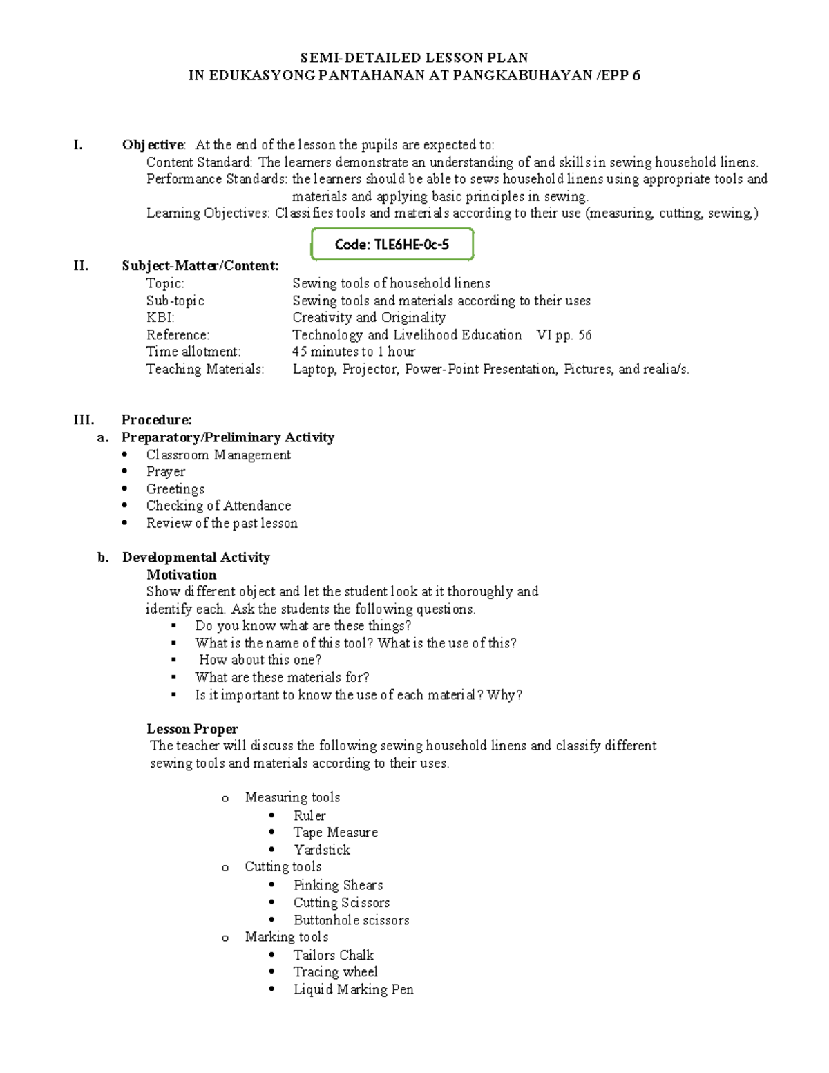 SEMI-Detailed Lesson Plan - SEMI-DETAILED LESSON PLAN IN EDUKASYONG ...