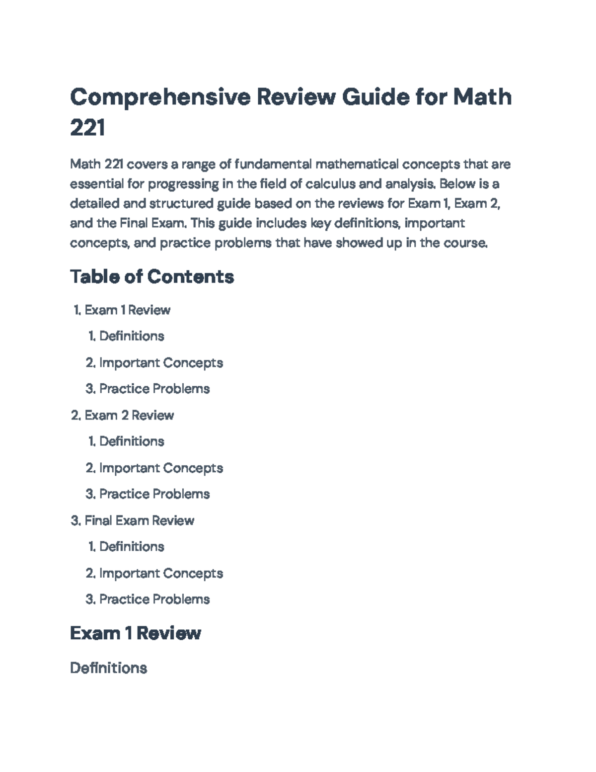 Comprehensive Guide for Math 221: Exam Reviews and Key Concepts ...