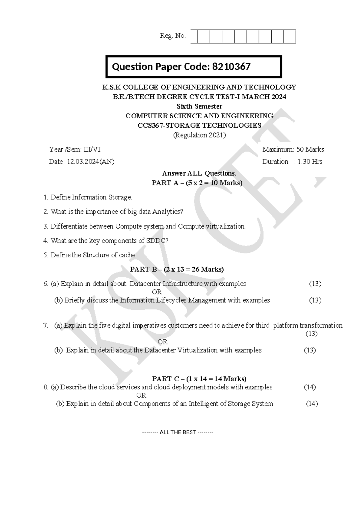 Storage TECH CIA 1 - III Year R2021 - Question Paper 8210367 - Studocu
