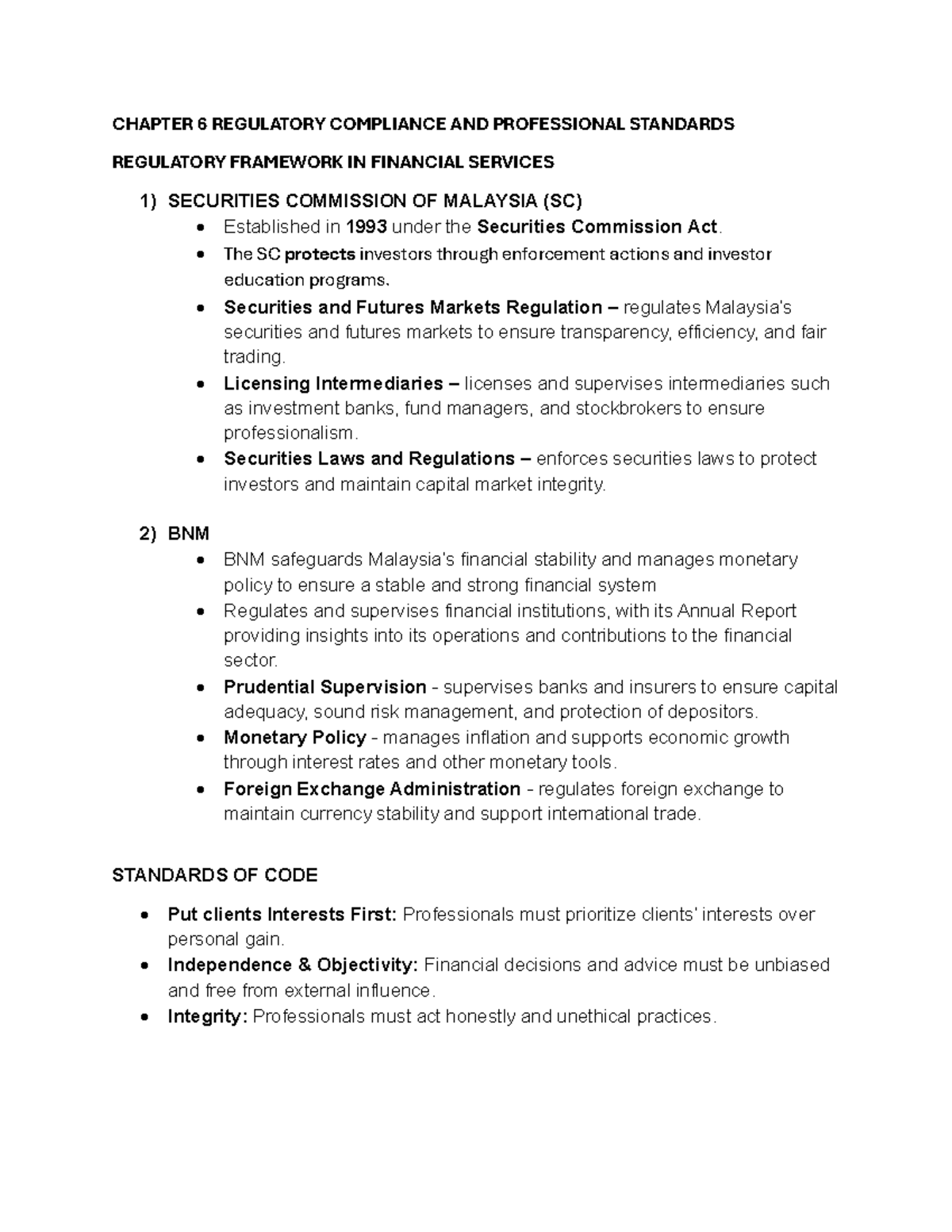 Fin388 Chapter 6: Regulatory Compliance & Standards in Finance - Studocu