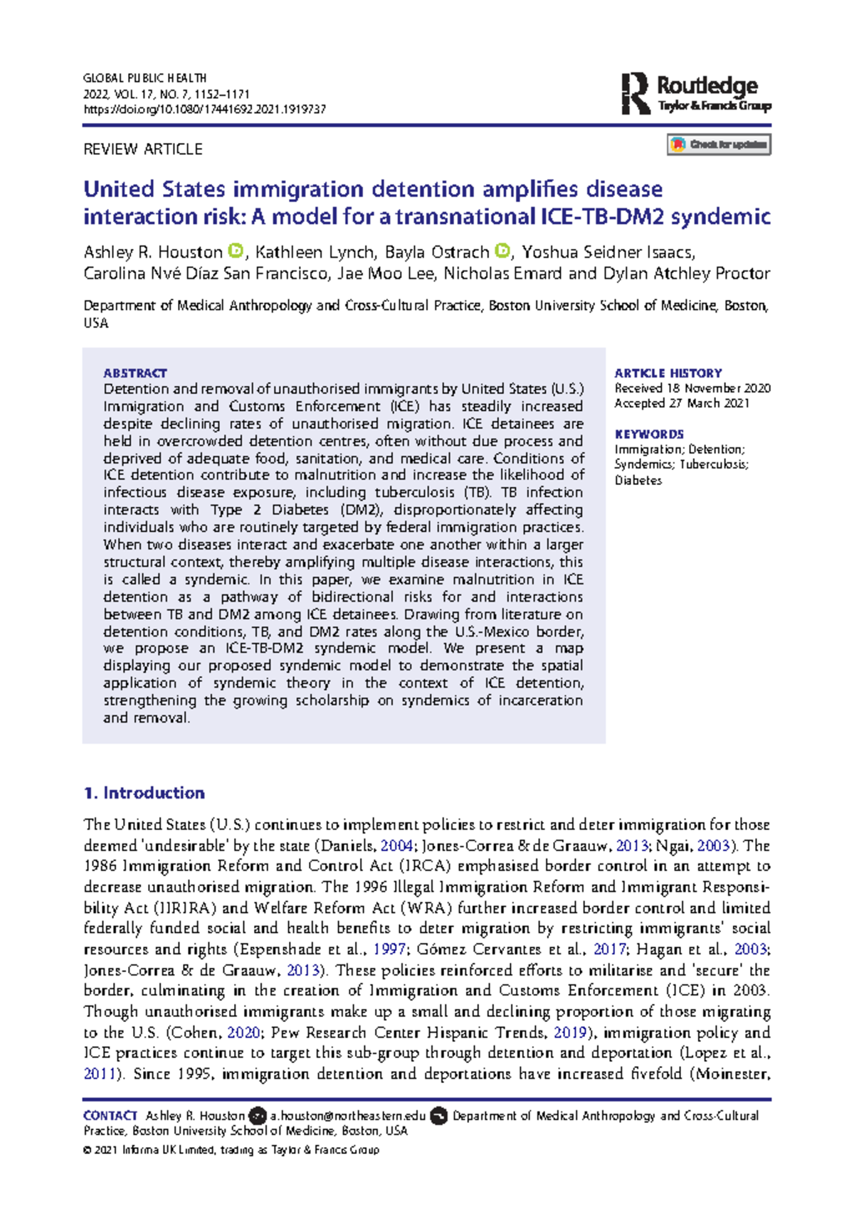 US Immigration Detention and the ICE-TB-DM2 Syndemic Model Analysis ...