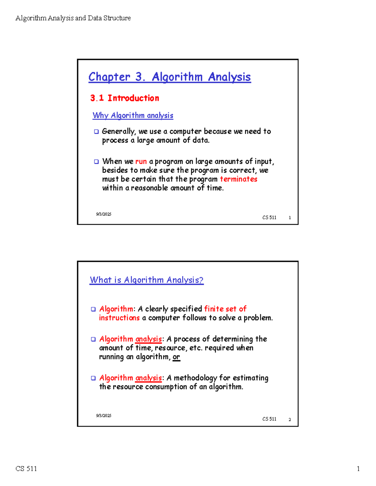Algorithm Analysis and Data Structure: Chapter 3 Overview (CS 511) - Studocu