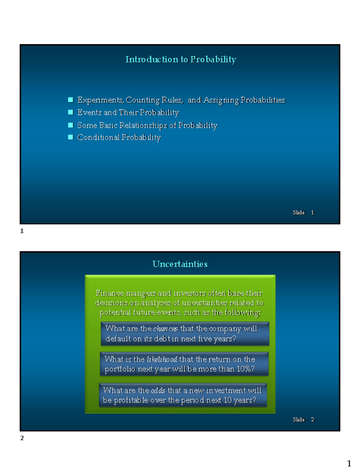 Lecture 3 Introduction to Probability - Slide 1 Introduction to Probability Experiments ...