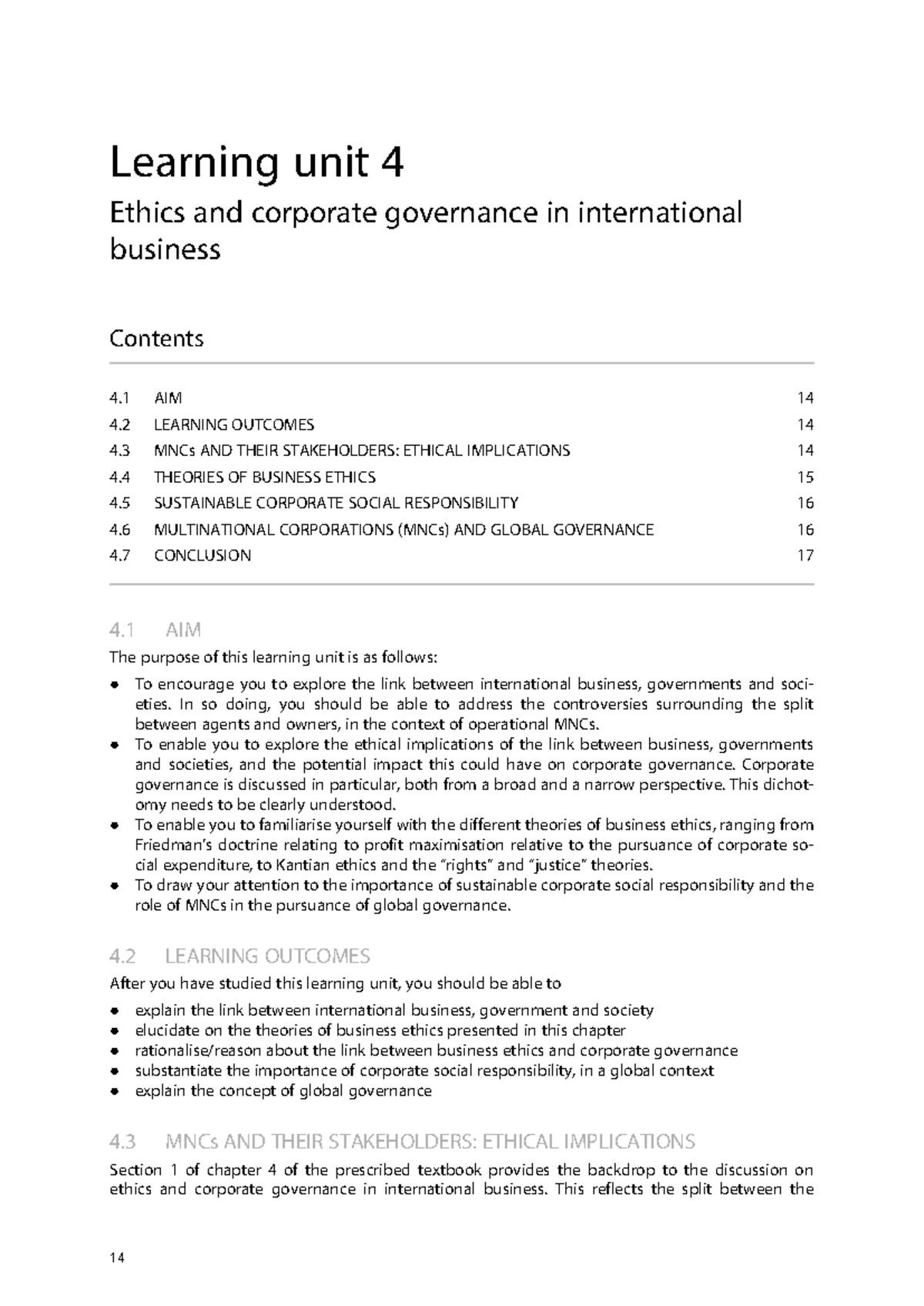 MNB3701 Learning Unit 4: Ethics & Corporate Governance in Global ...