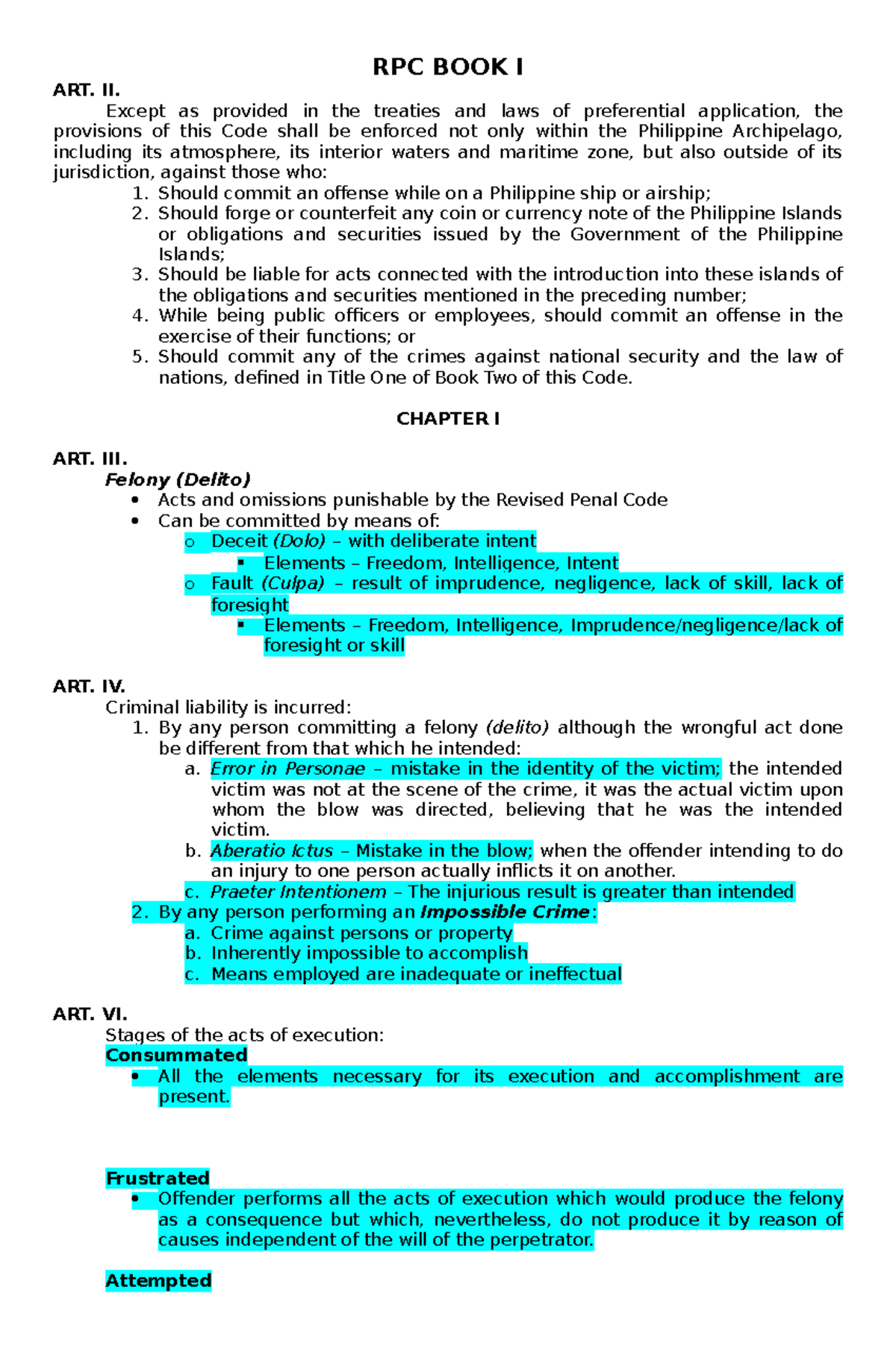 RPC-BOOK I: Overview of Criminal Liability and Felonies - Studocu