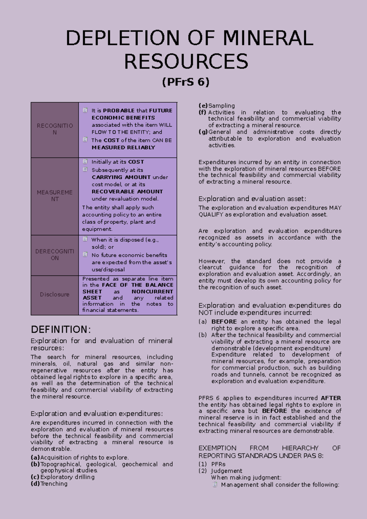 Depletion of Mineral Resources: Insights on PFRS 6 Standards - Studocu