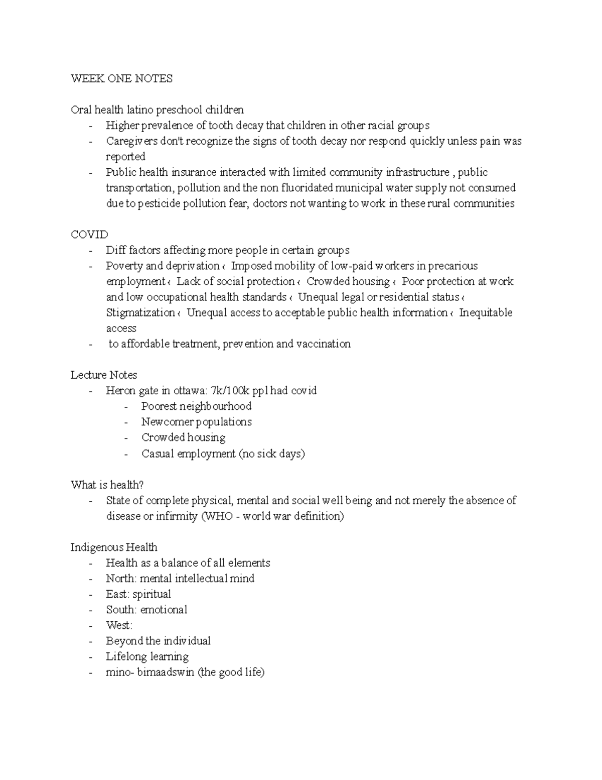 Hs1002B - quick notes on reading/lectures - WEEK ONE NOTES Oral health ...