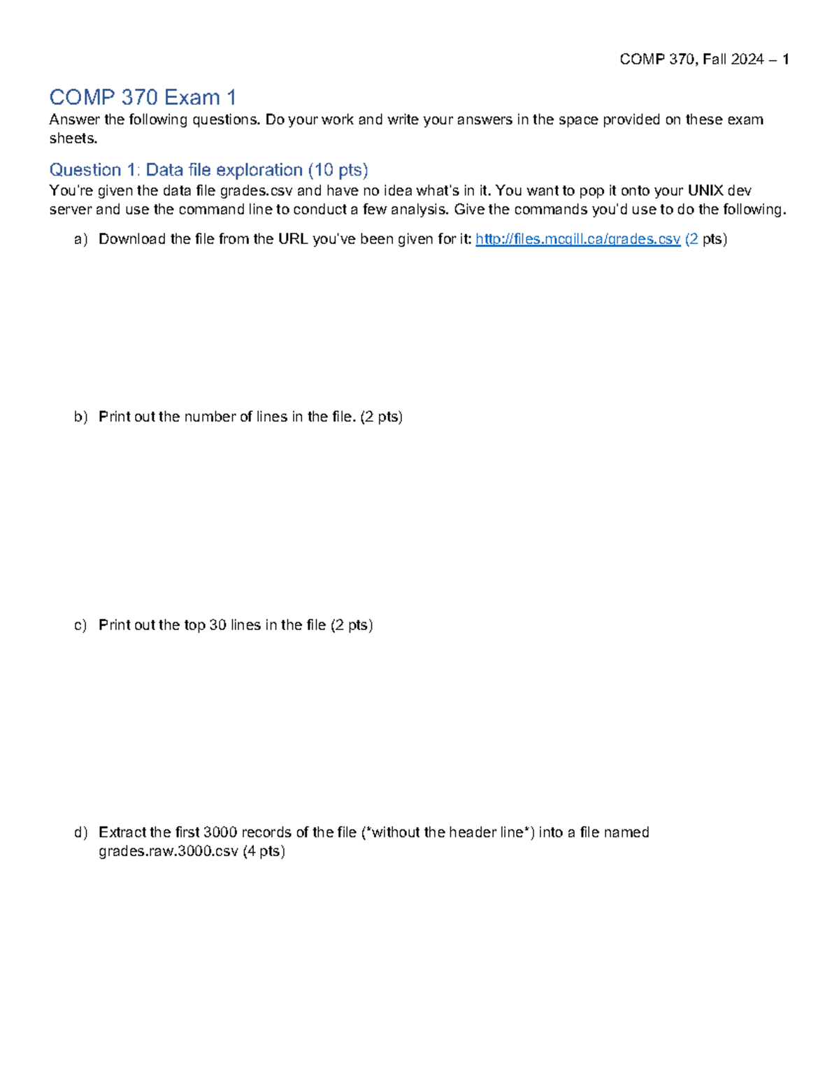 COMP 370 Fall 2024 Exam 1: Data Science & UNIX CLI Analysis - Studocu
