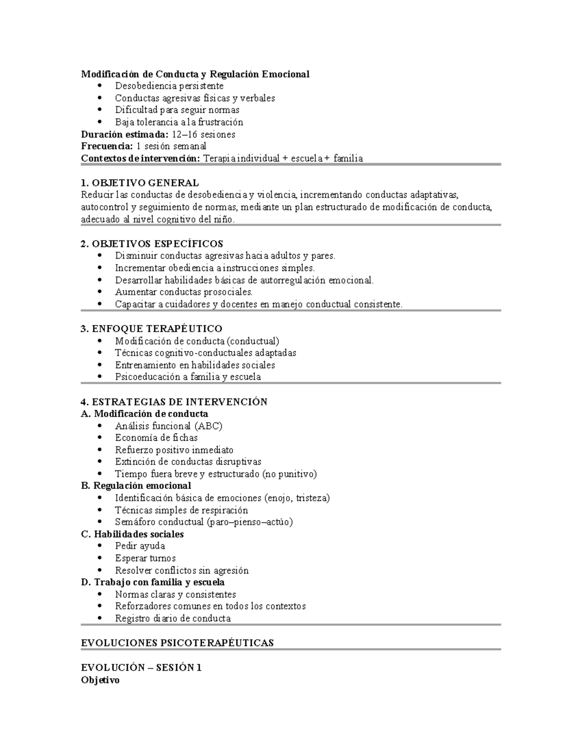 Modificación de Conducta y Regulación Emocional: Intervención ...