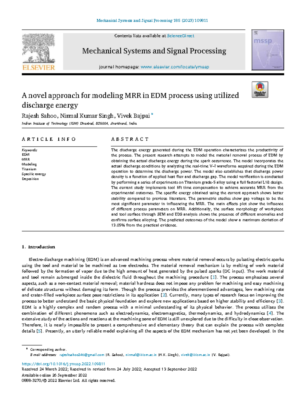 Modeling Material Removal Rate in EDM Process Using Discharge Energy ...