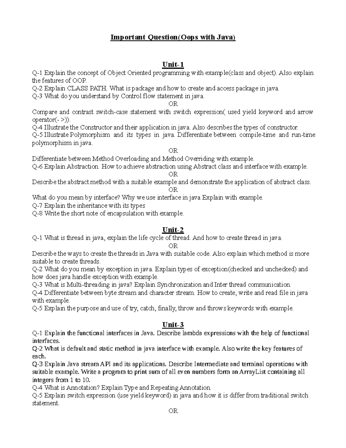 OOP Concepts & Important Questions in Java (CS101) - Studocu