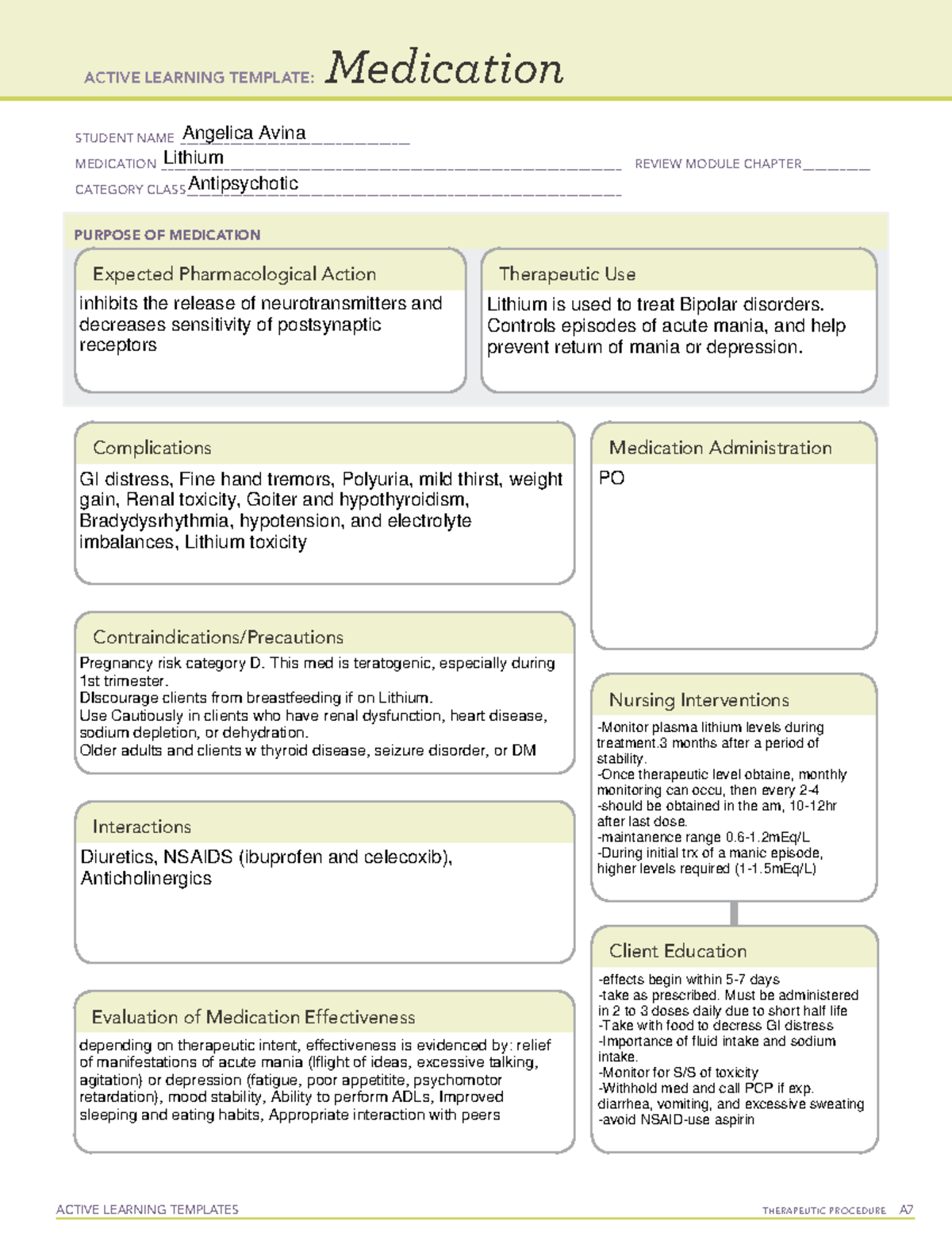Ati medication lithium review module: Active learning template - Studocu