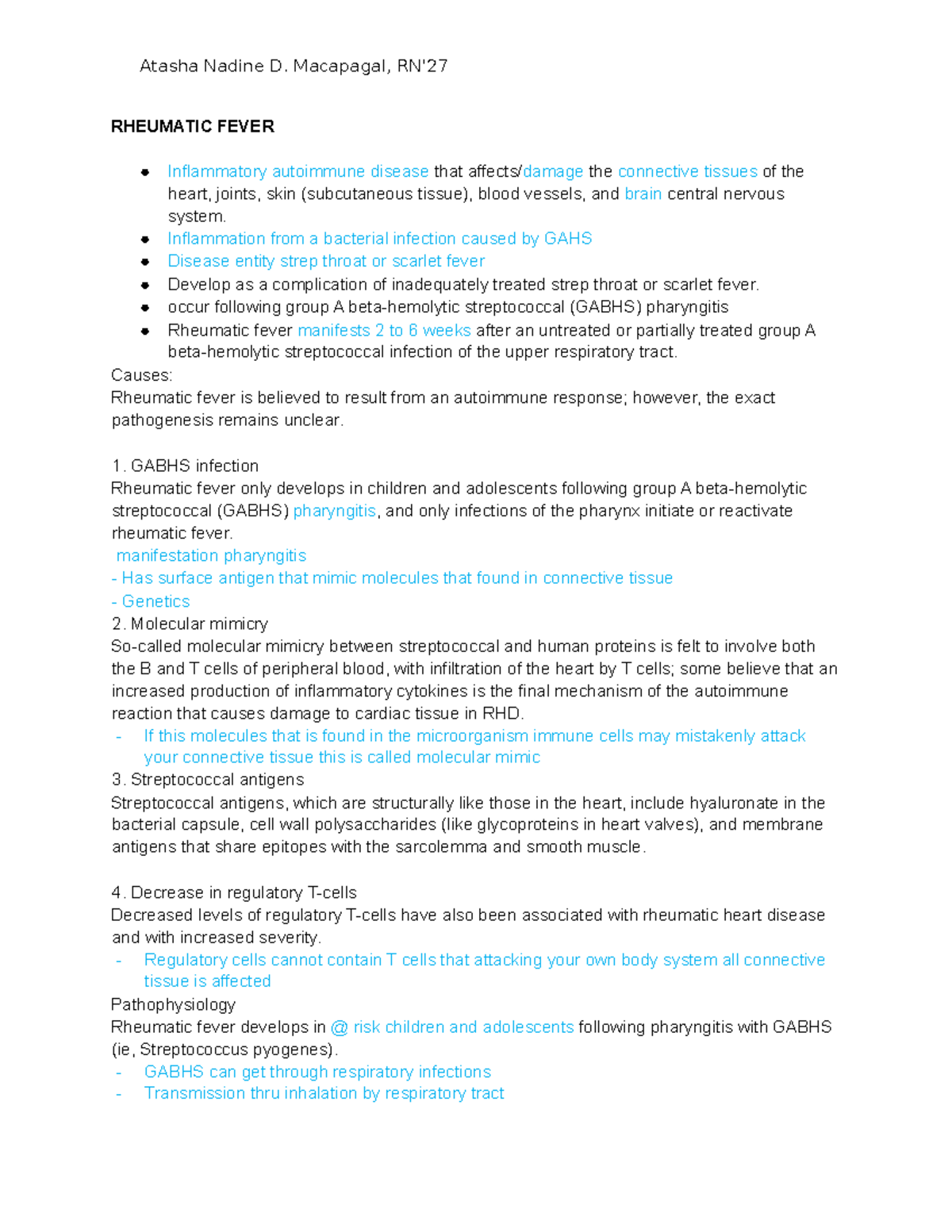 Module 13 - Rheumatic Fever and Related Cardiac Conditions Notes - Studocu