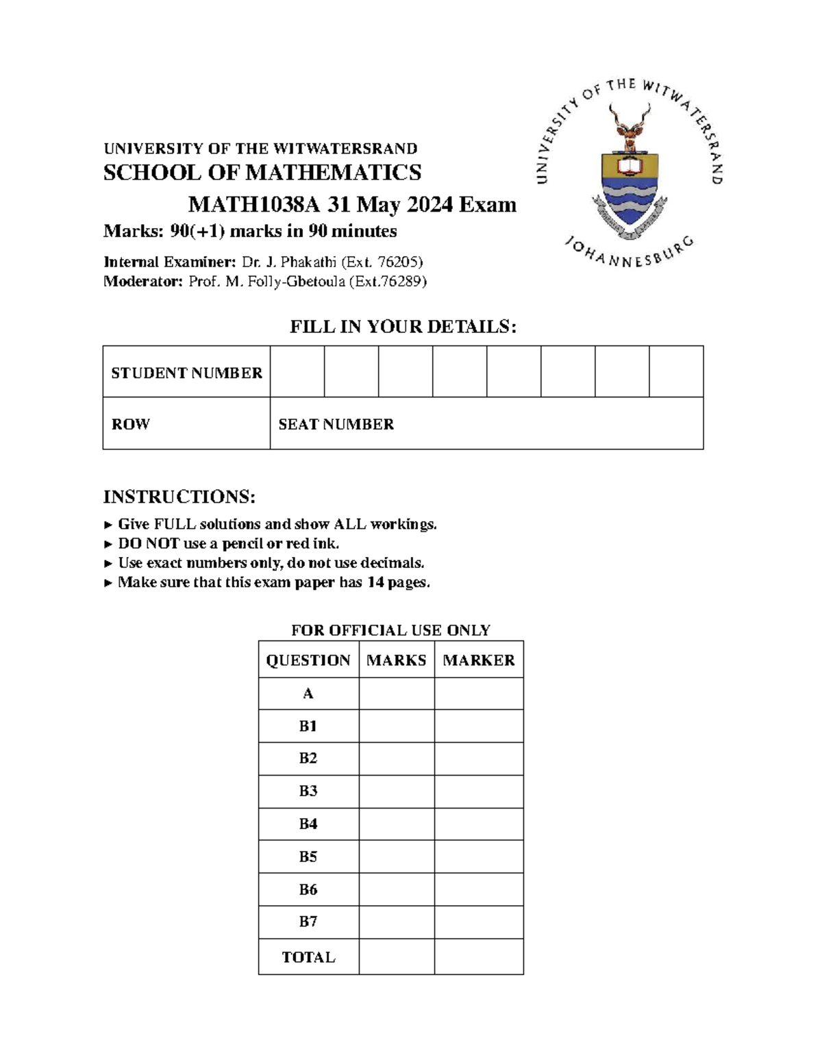 MATH1038A JUNE 2024 EXAM PAPER: FULL SOLUTIONS REQUIRED - Studocu
