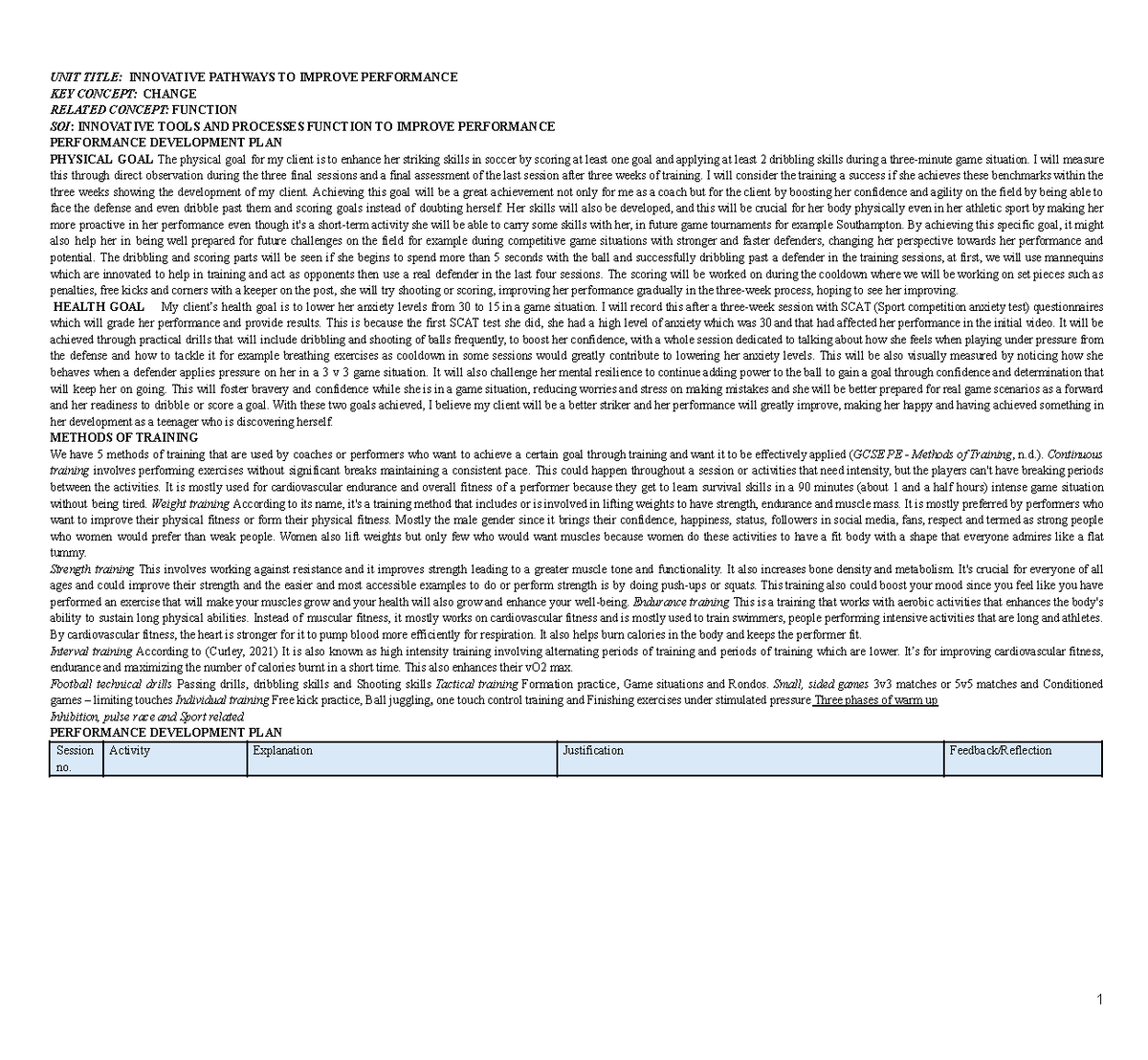 M25 Final PHE Task 2: Performance Development Plan for Soccer Skills ...