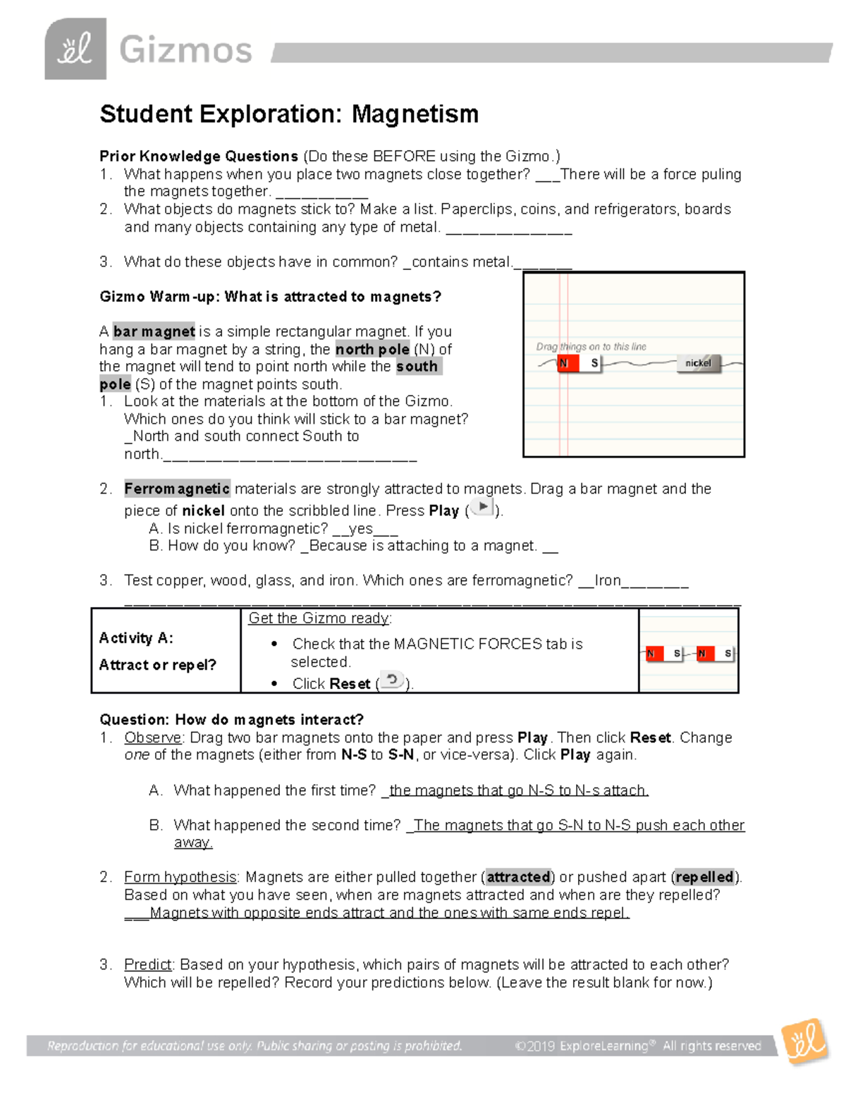 Magnetism gizmo - Abc - Student Exploration: Magnetism Prior Knowledge ...