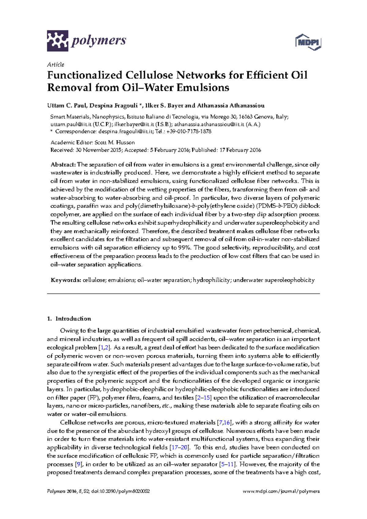 Functionalized Cellulose Networks for Oil-Water Emulsion Separation ...