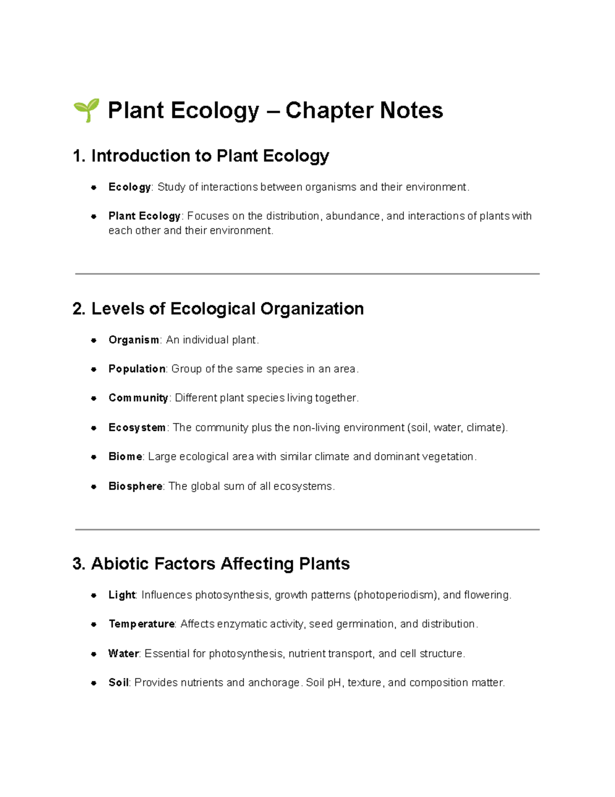 🌱 Plant Ecology (Chapter 1) - Introduction & Key Concepts - Studocu