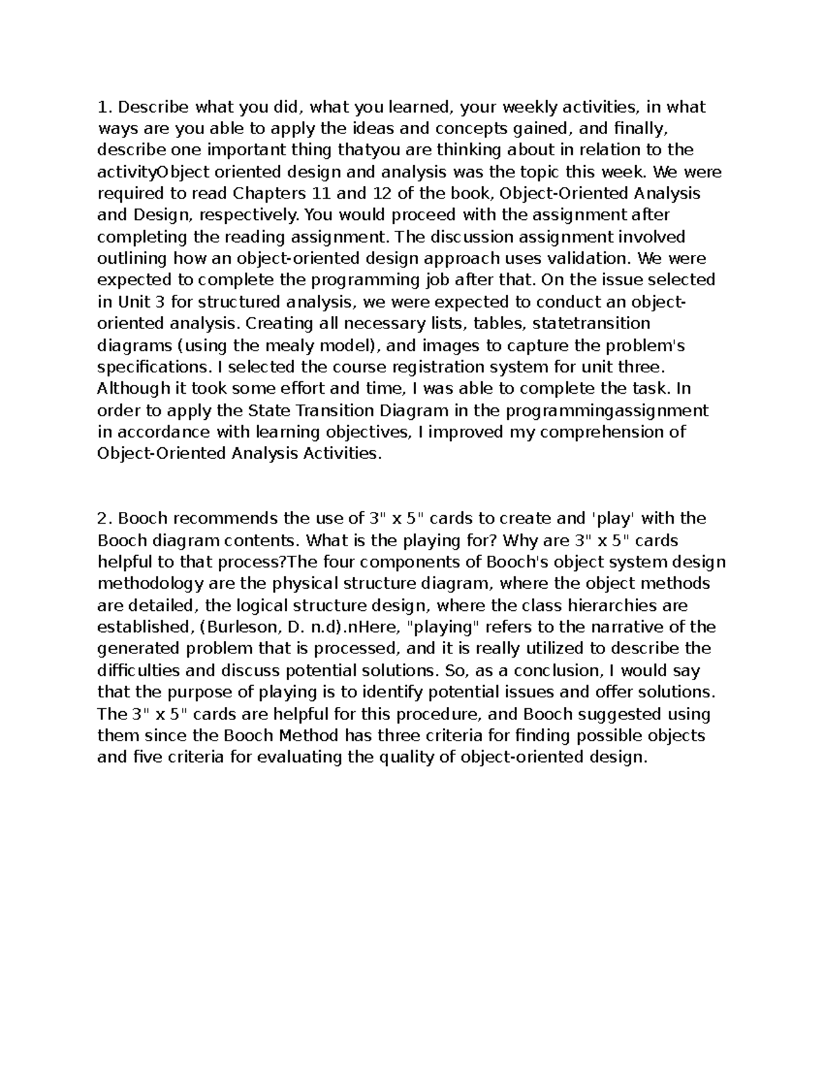 CS440: Weekly Reflection on Object-Oriented Design & Analysis - Studocu