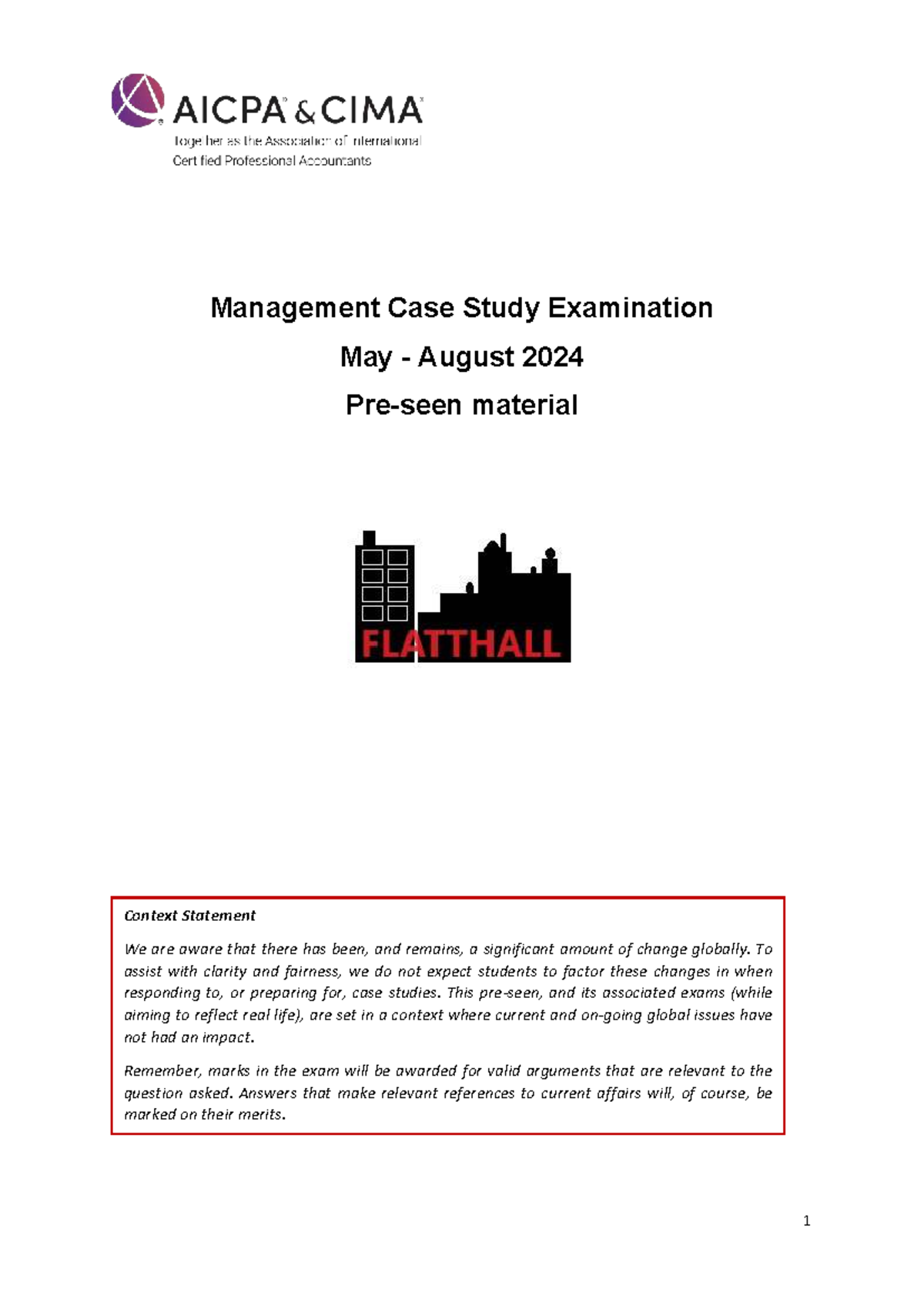 Management Case Study Exam: Flatthall Overview (CIMA 2024) - Studocu