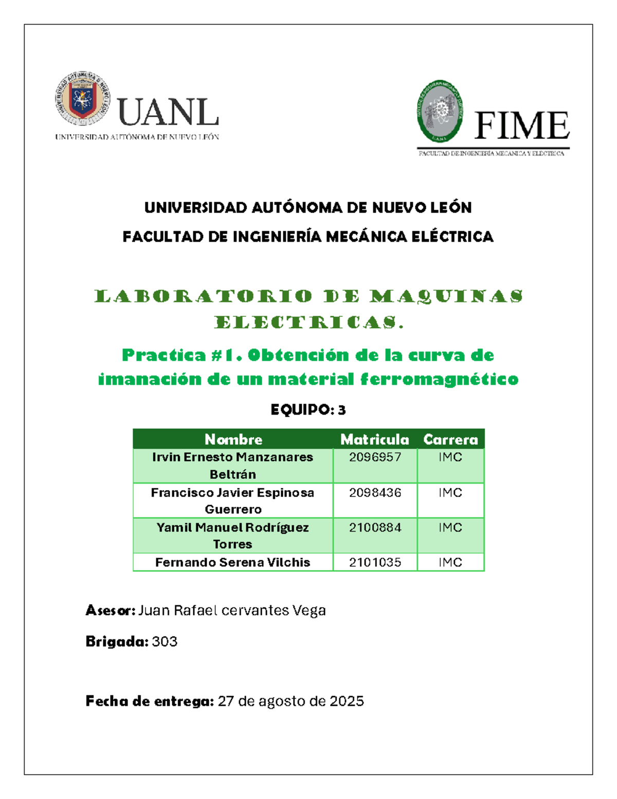 Práctica #1: Curva de Imanación de Materiales Ferromagnéticos - IMC ...