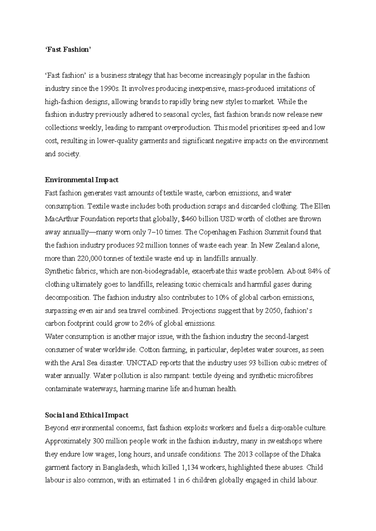 Fast Fashion: Environmental and Social Impacts - Independent Assignment ...