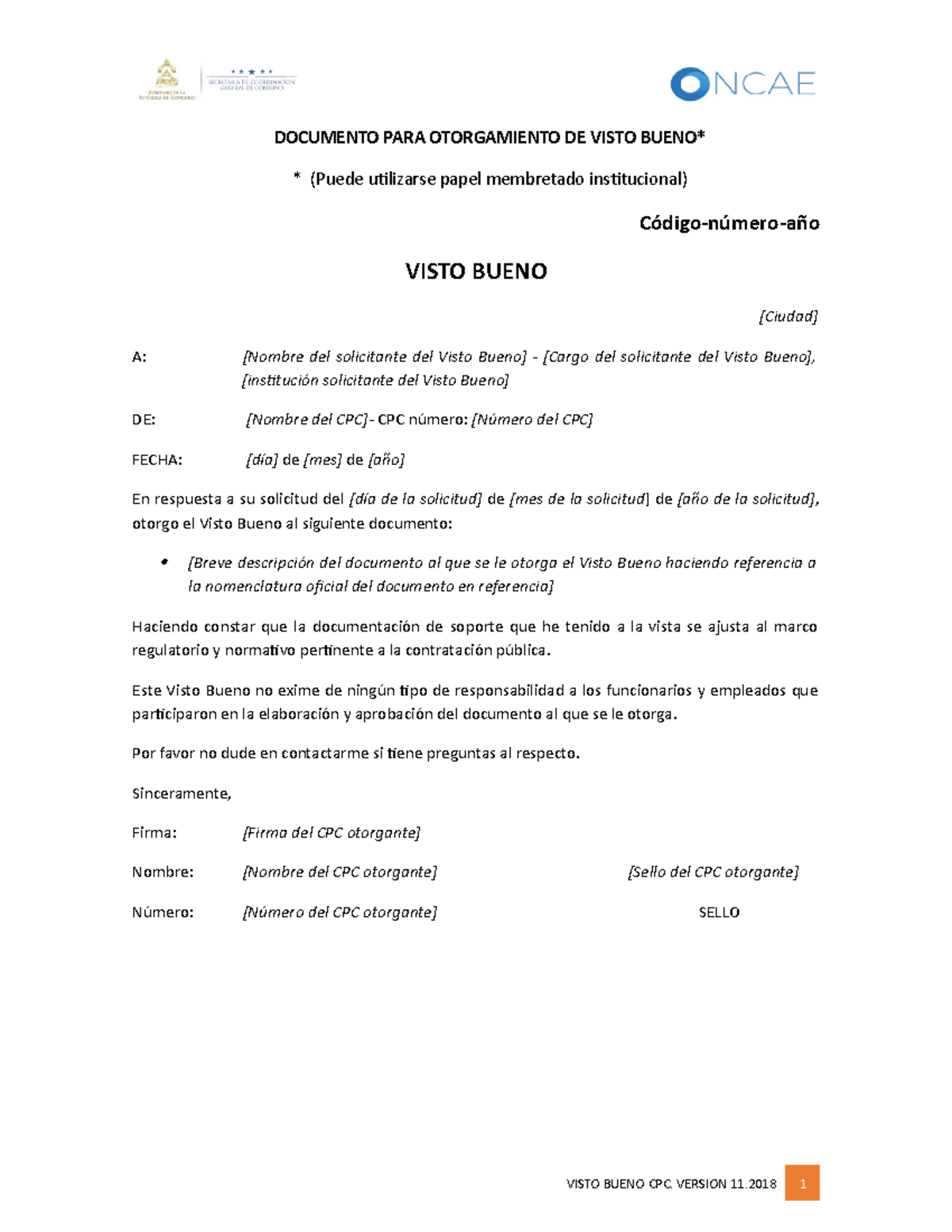 Modelo de Documento para Visto Bueno en CPC 11.2018 - Studocu