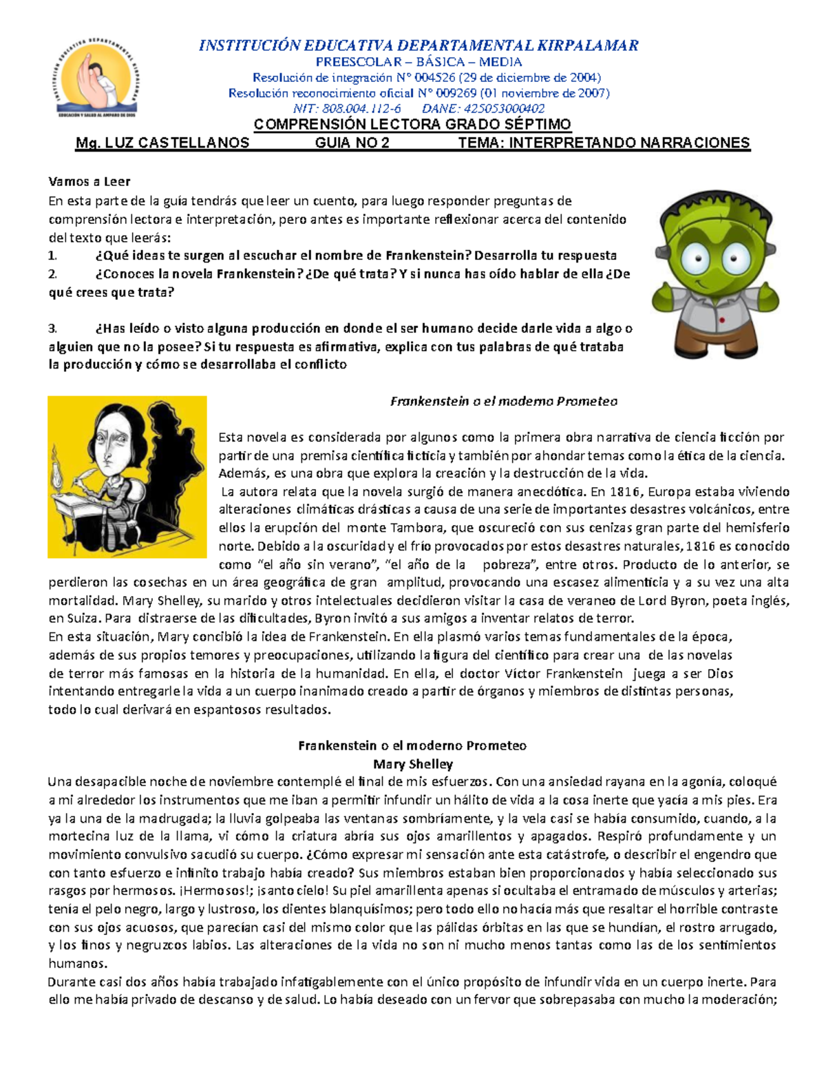 Comprension lectora séptimo guia No 2 - INSTITUCIÓN EDUCATIVA ...