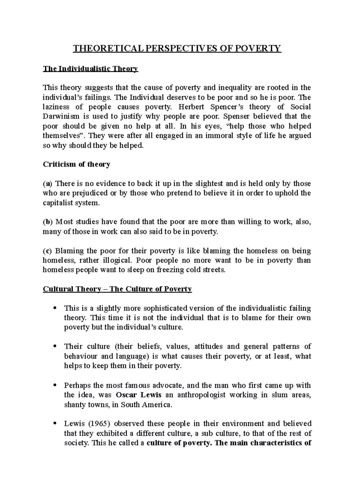 Theories of Poverty - THEORETICAL PERSPECTIVES OF POVERTY The ...