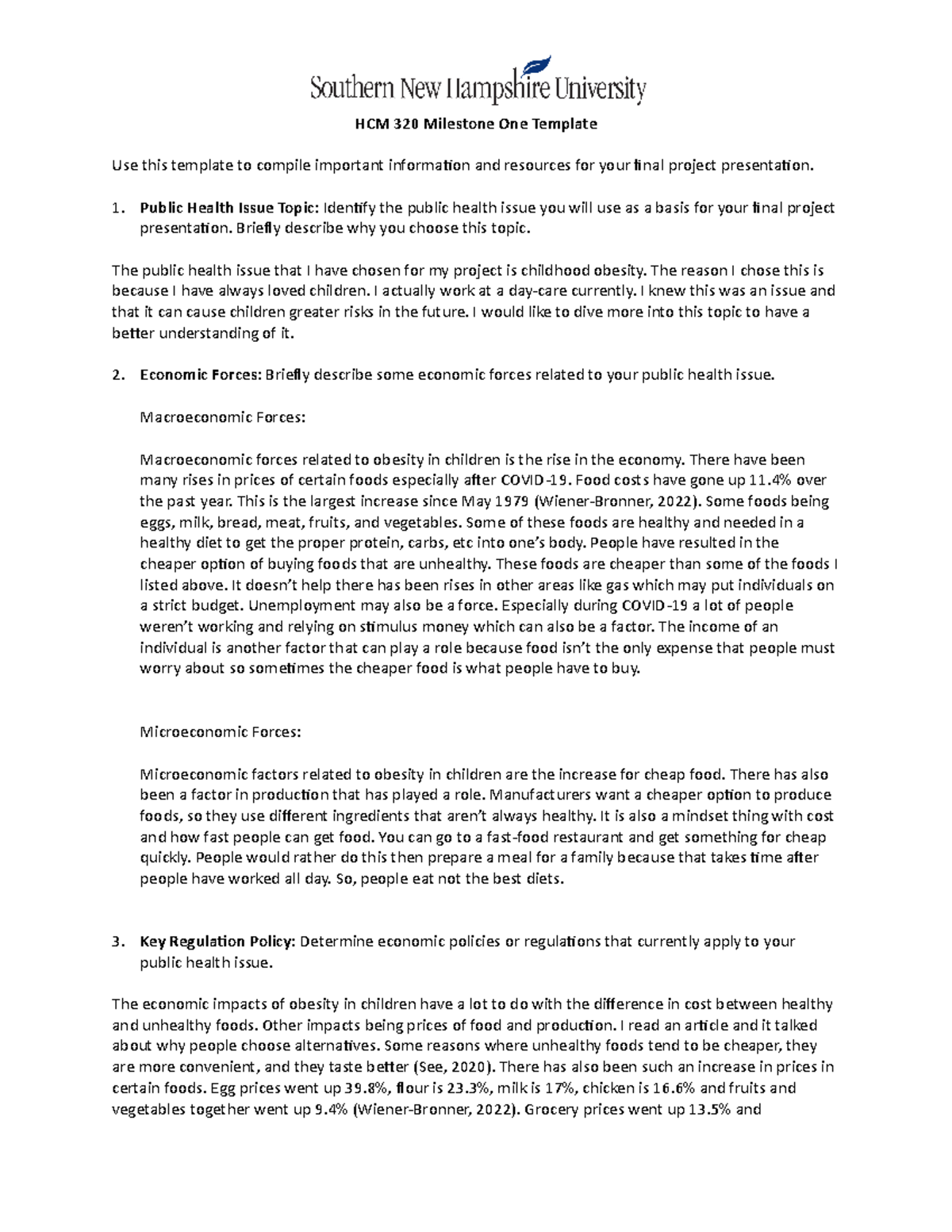 HCM 320 Final Project Milestone 1: Childhood Obesity Topic Selection ...