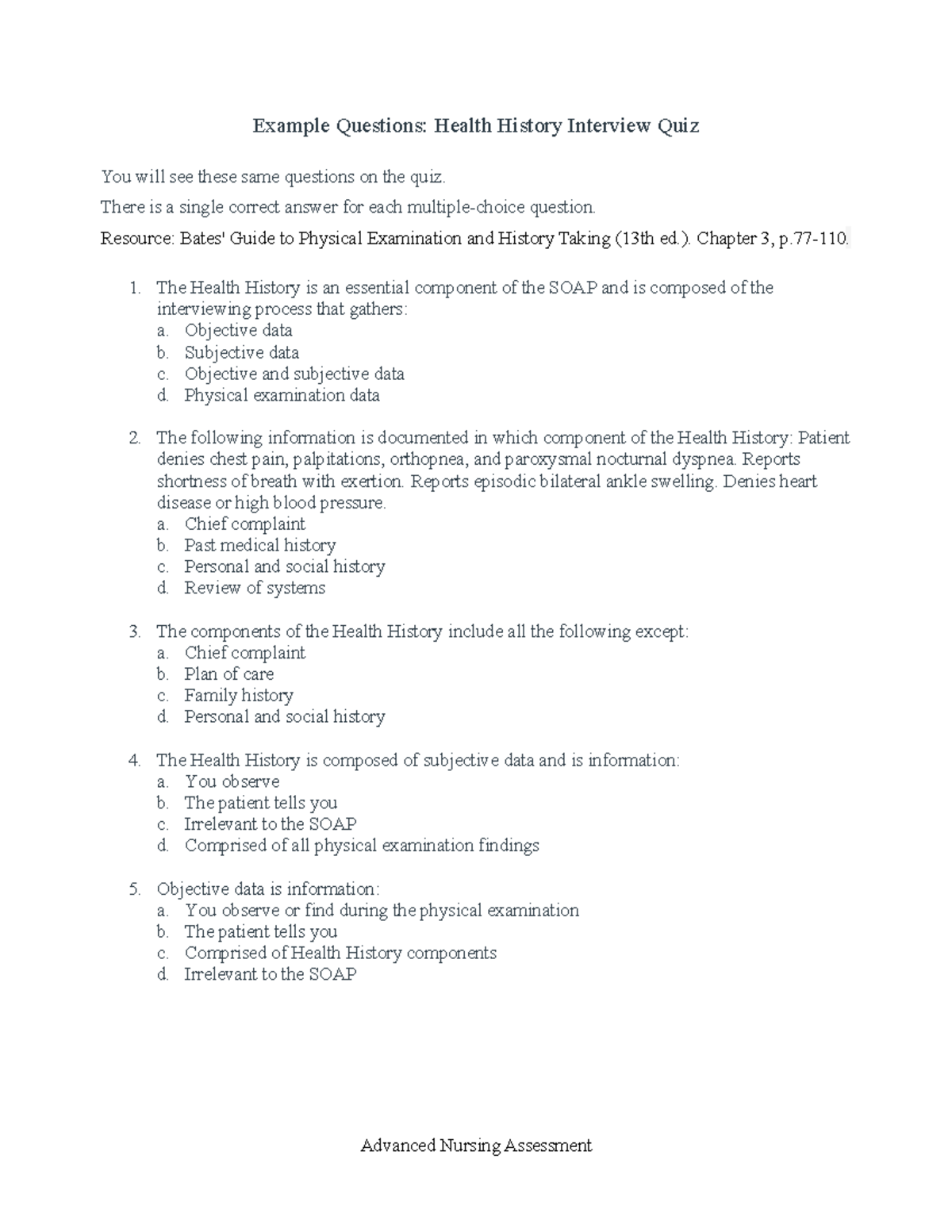 Health History Interview Quiz: Example Questions for Nursing Assessment ...
