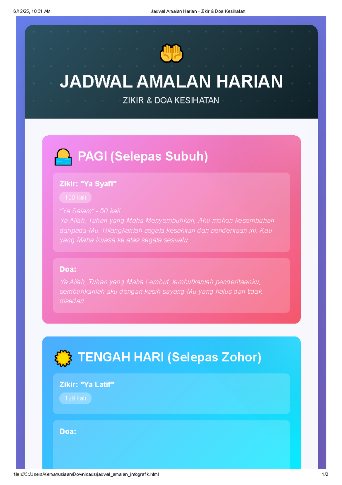JADWAL AMALAN HARIAN ZIKIR & DOA KESIHATAN - Studocu