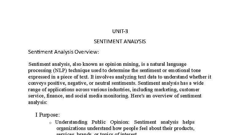 SENTIMENT ANALYSIS: Overview and Applications in NLP (Wsma Unit - 3 ...